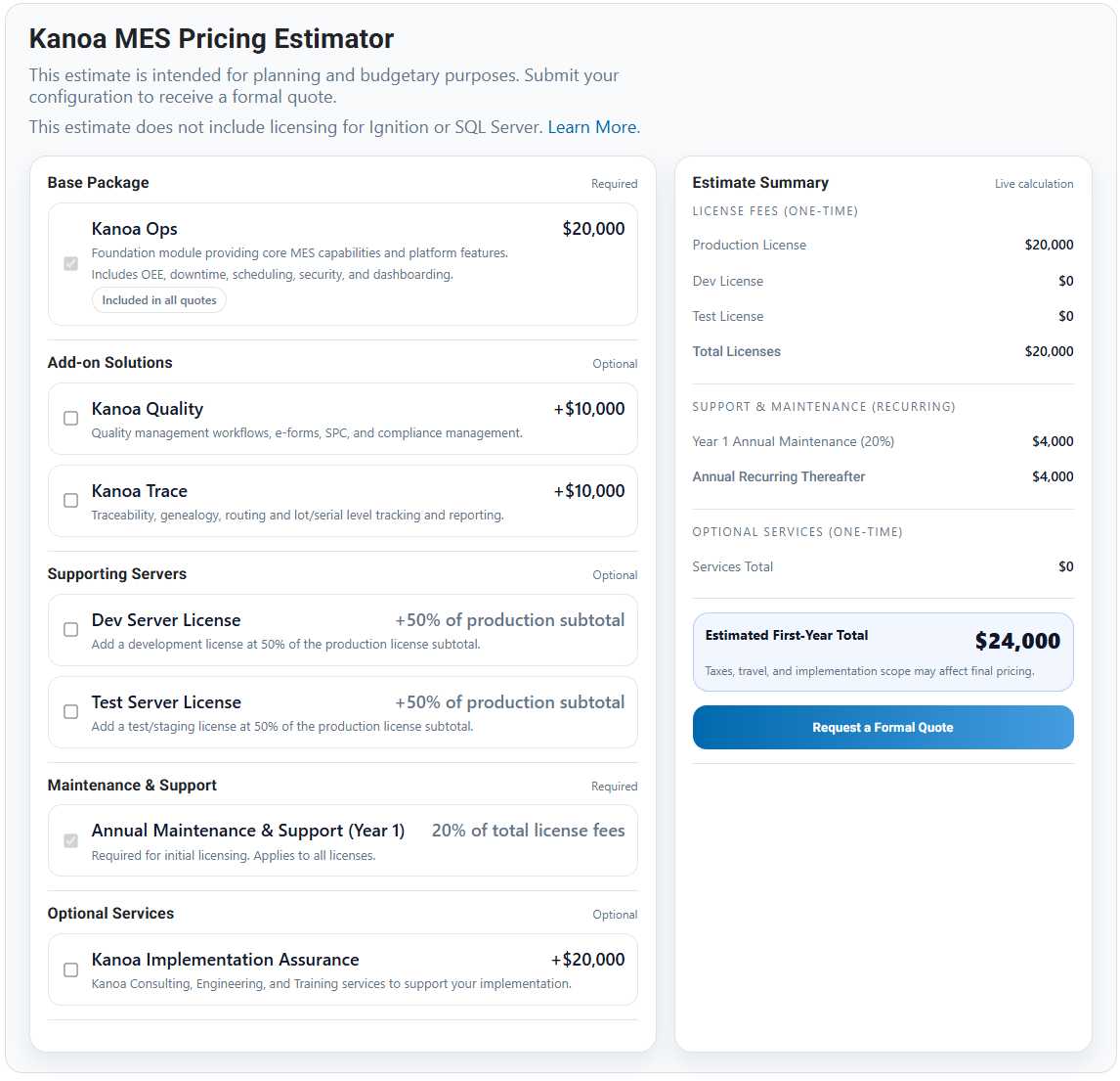 Kanoa MES Licensing Updates + New Pricing Tools